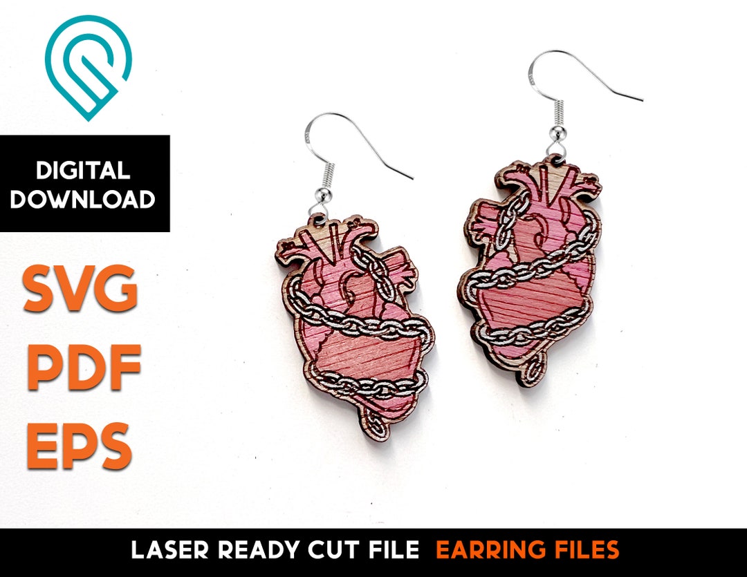 Heart Chain Earring Set: Laser Cut SVG File (digital Download) - Etsy