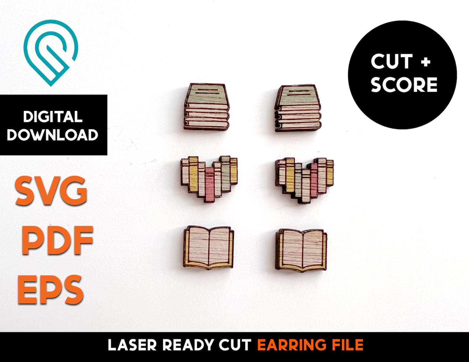 Book Stud Earring SVG File: Laser Cut Jewelry Template (digital ...