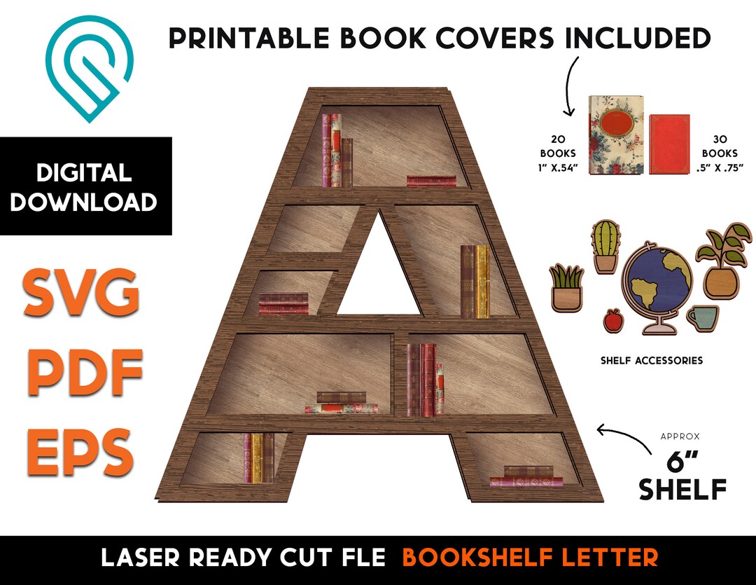 Initial Letter Bookshelf SVG: Miniature Dollhouse Bookcase (digital ...