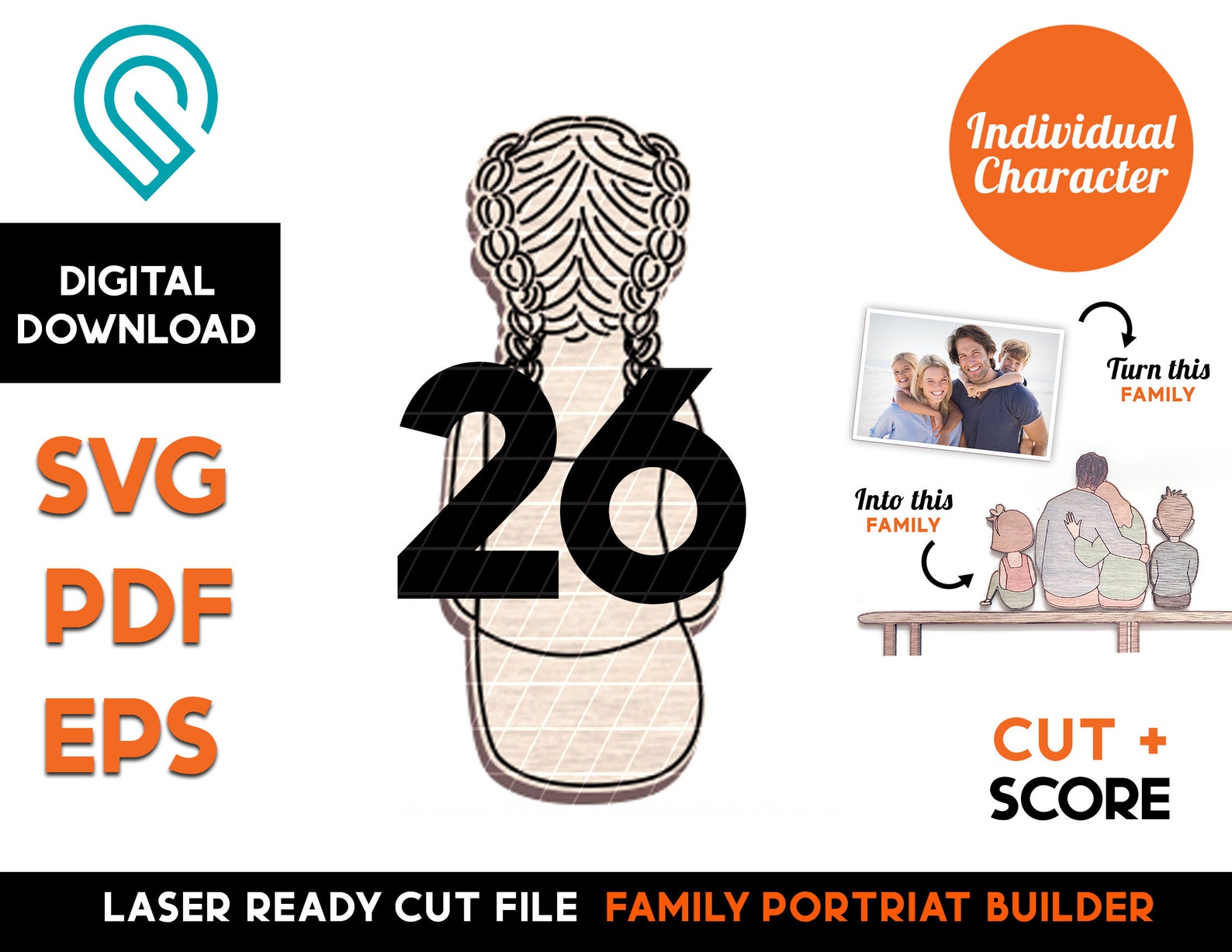 Girl Hair Braid SVG: Laser Cut Family Portrait (digital Download) - Etsy