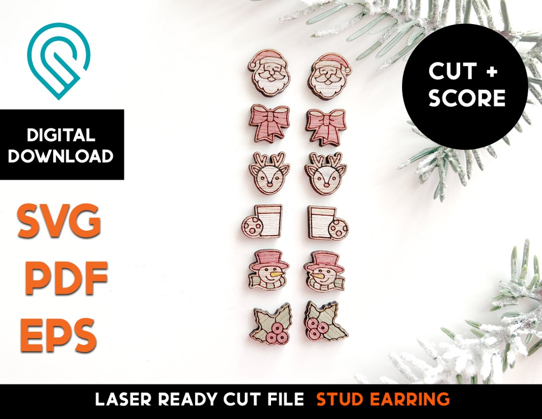 Christmas Stud Earring Set - Laser Cut SVG File - Glowforge Ready - Jewelry Template - Santa ...