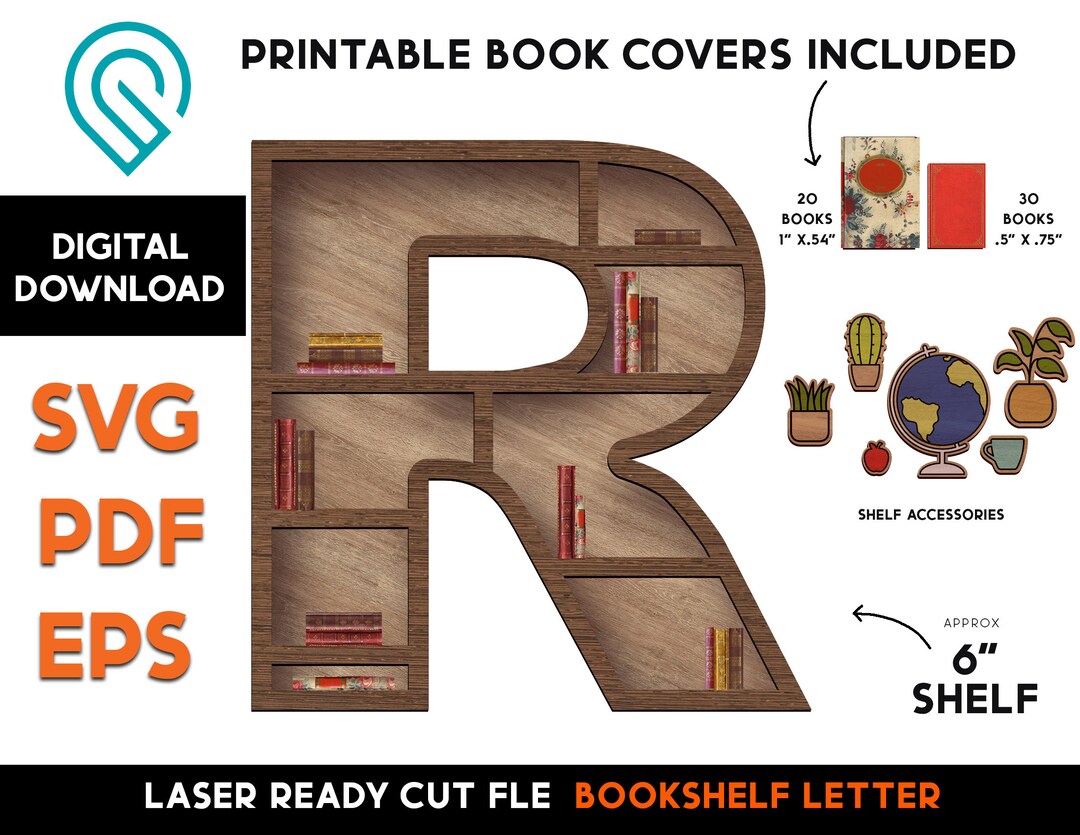 Initial Letter Bookshelf SVG: DIY Miniature Bookcase, Dollhouse Decor ...