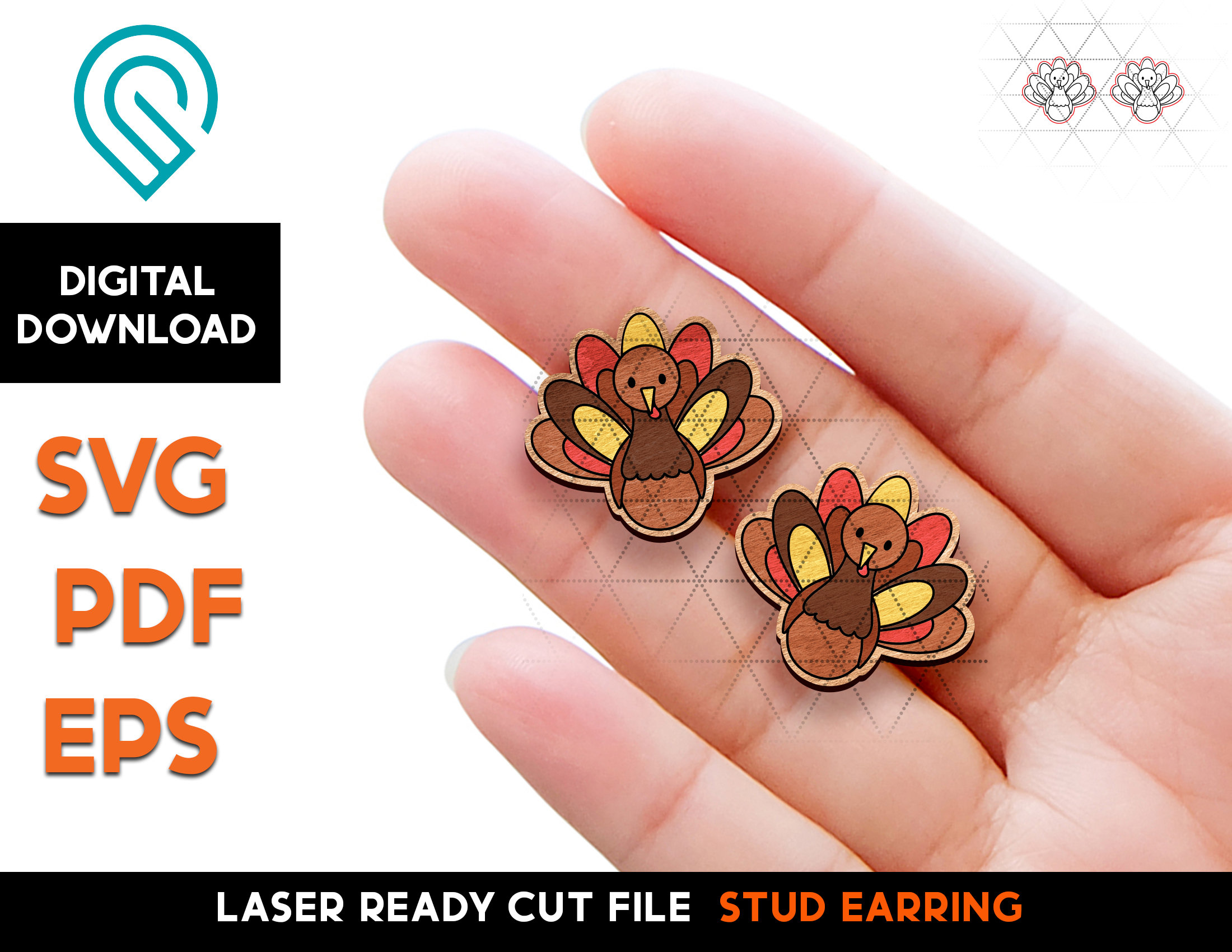 Turkey Stud Earring Set - Laser Cut SVG File - Glowforge Ready ...