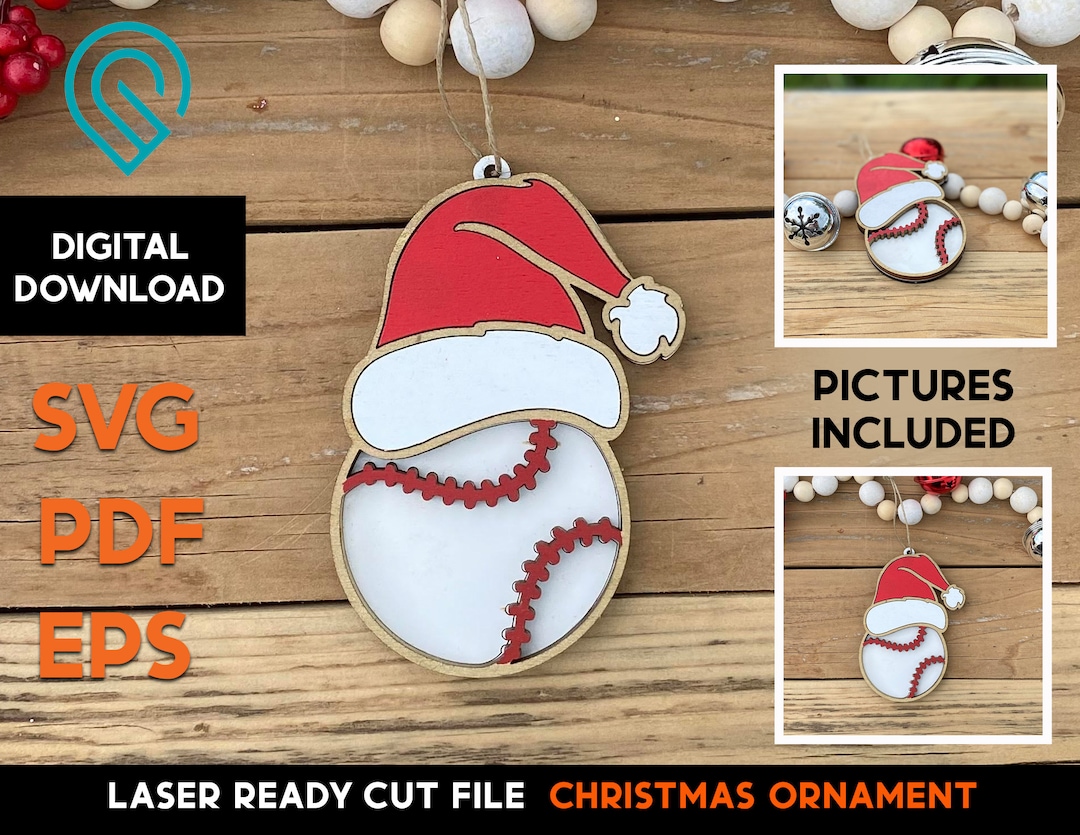 Baseball - Sports - Santa Christmas Hat Ornament - Laser SVG Cut File ...