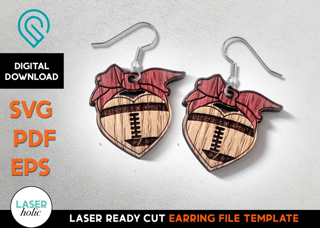 Football Heart Earring SVG: Laser Cut Jewelry Template (digital ...