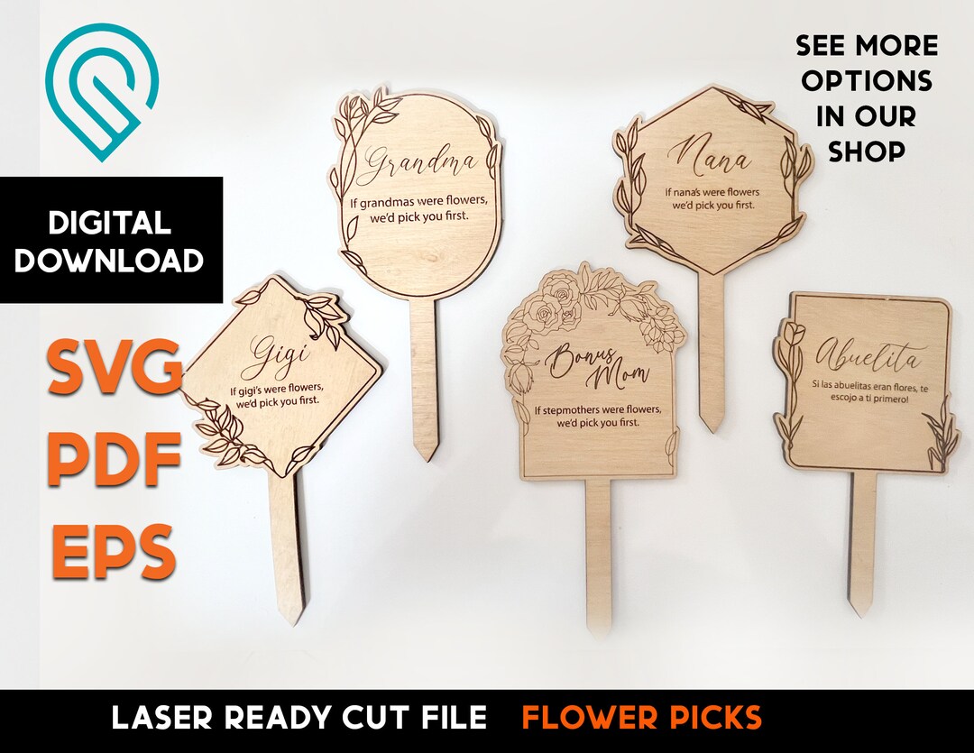 Flower or Plant Pick BUNDLE - Laser Cut SVG Template File - Mother's ...