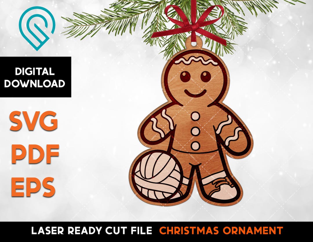 Volleyball Sport Gingerbread Man Christmas Ornament - Laser Ready SVG ...