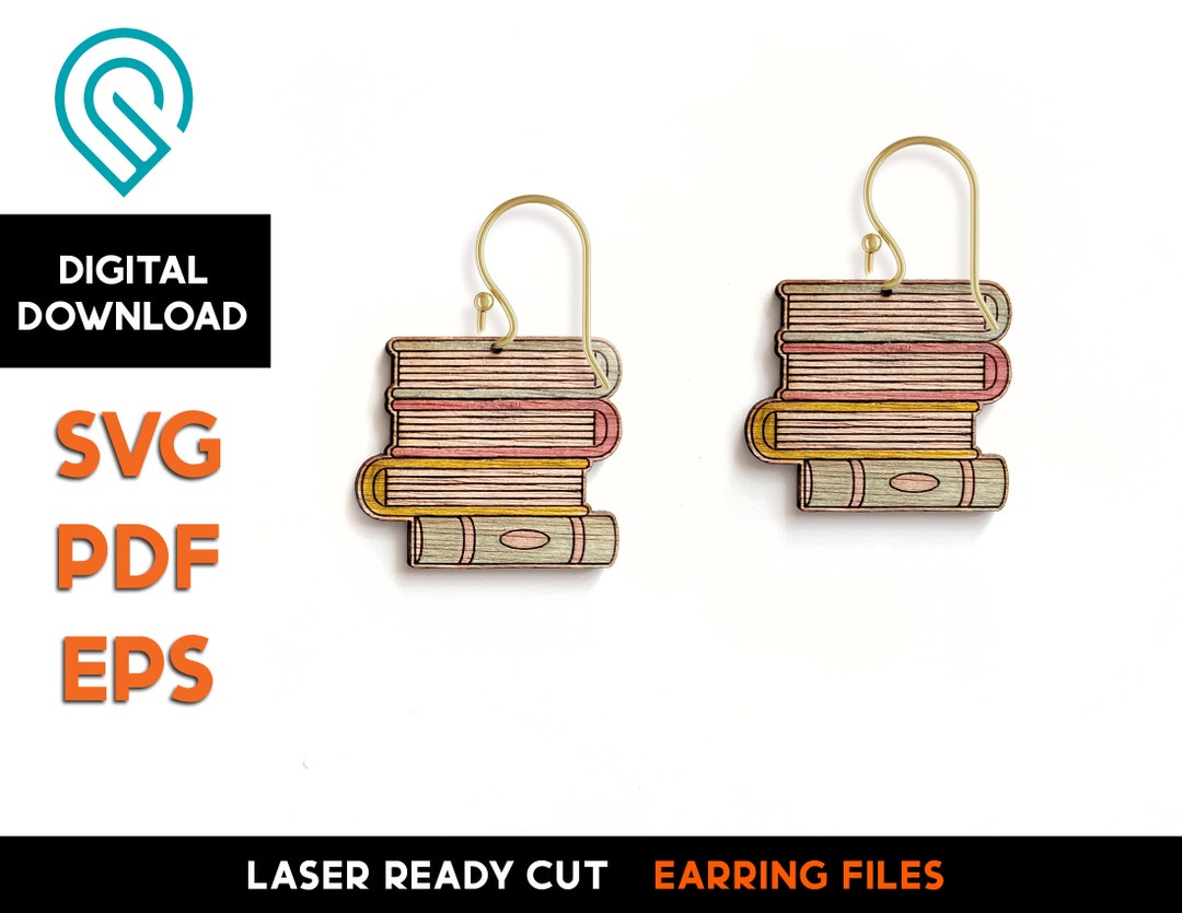 Book Stack Earring - Laser Cut SVG File - Teacher Jewelry Template ...
