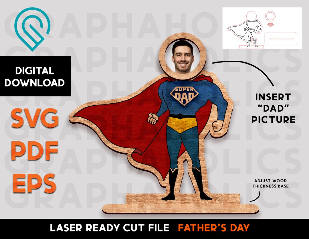 Father's Day Frame - Super Hero - Laser Ready SVG Cut File Template ...