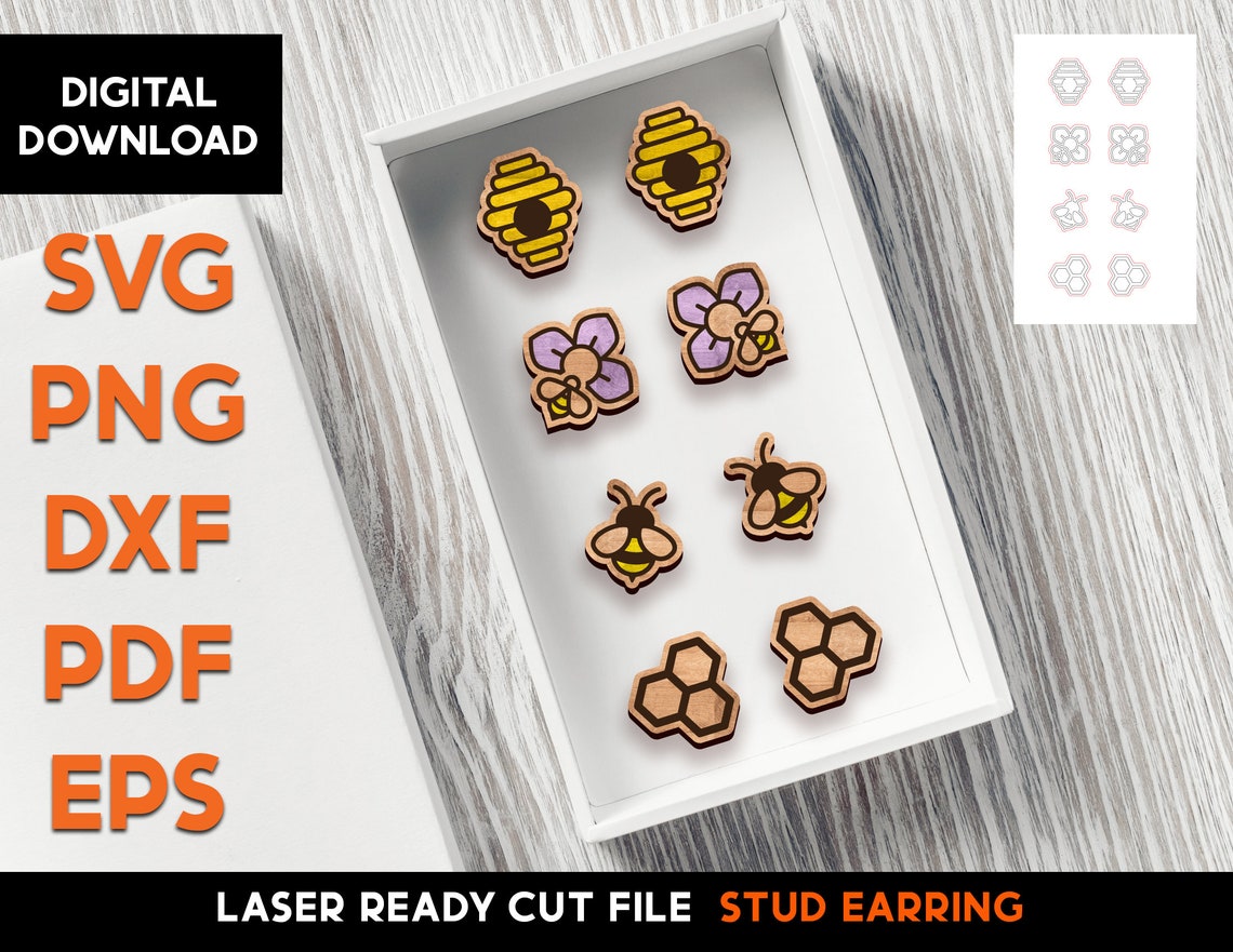 Bee Stud Earring Set Laser Cut SVG File Glowforge Ready - Etsy