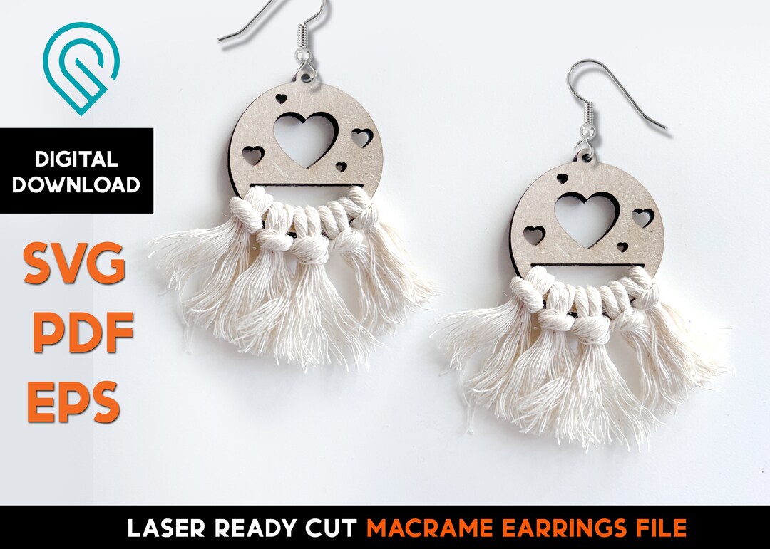 Heart Macrame Earring Set - Laser Cut SVG File - Glowforge Ready - DIY ...