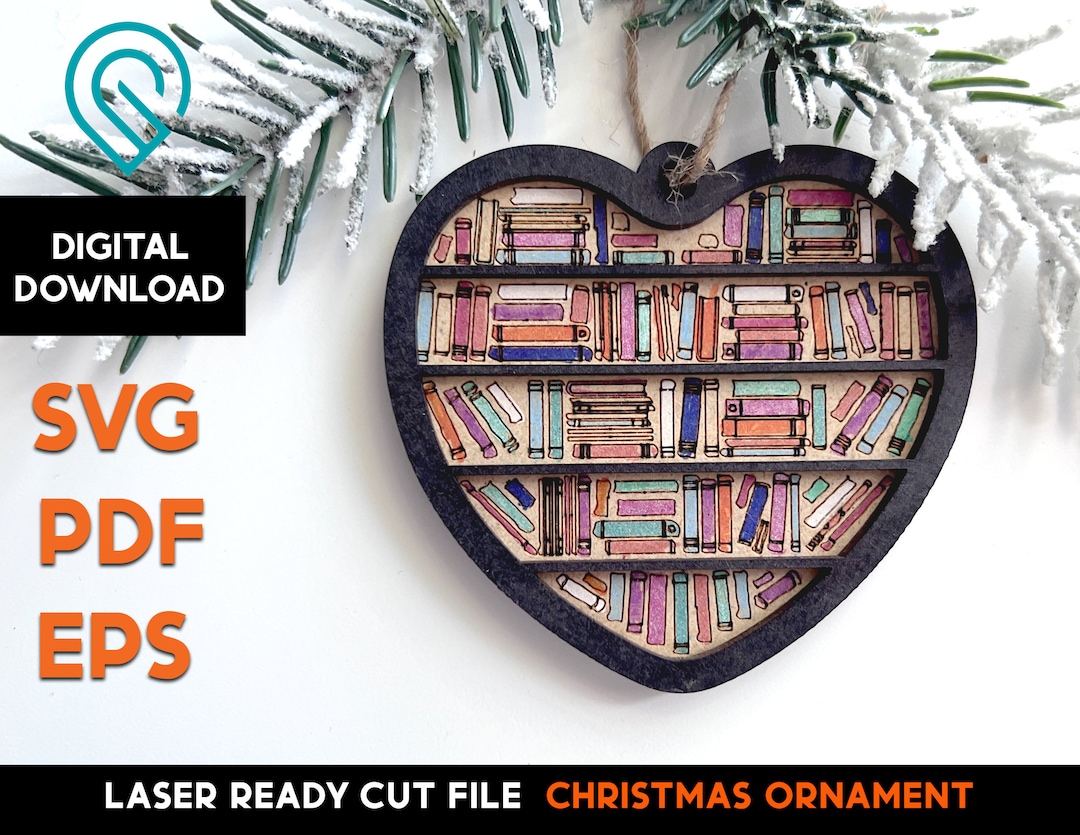 Book Shelf Christmas Ornament Laser SVG Cut File – Glowforge Ready ...