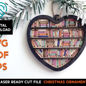 Book Shelf Christmas Ornament Laser SVG Cut File – Glowforge Ready ...