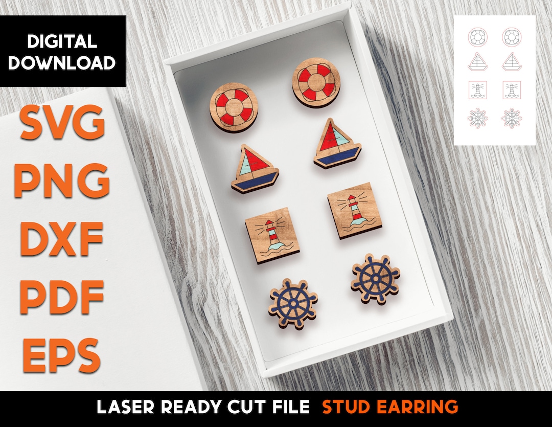 Nautical Stud Earring Set: Laser Cut SVG File, Jewelry Template ...