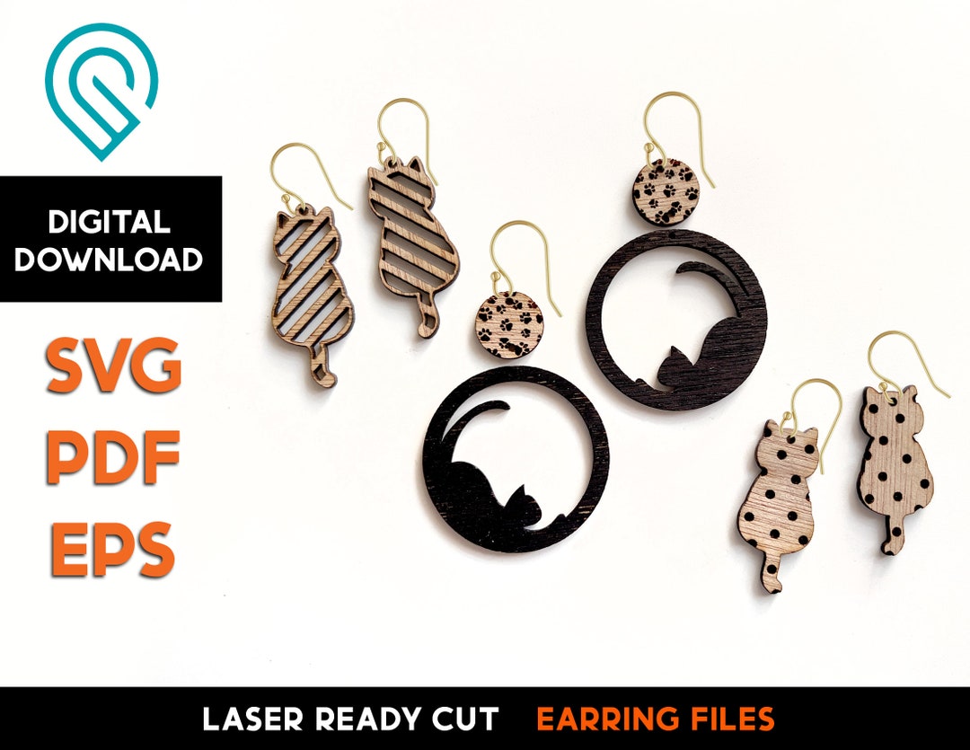 Cat Earring Set - Laser Cut SVG File - Glowforge Ready - Jewelry ...
