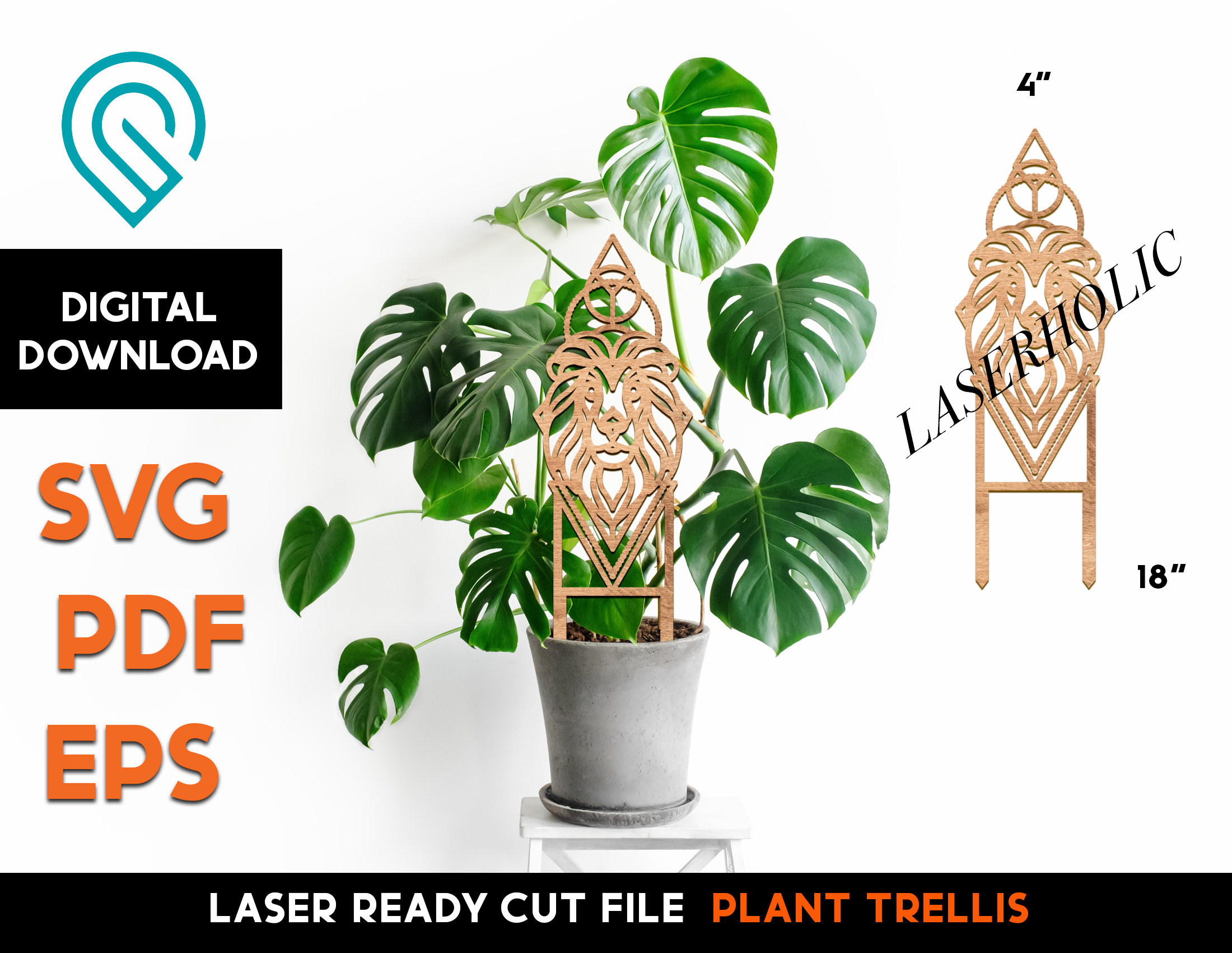 Lion Plant Trellis Laser Cut File: Geometric Boho SVG, EPS, PDF ...