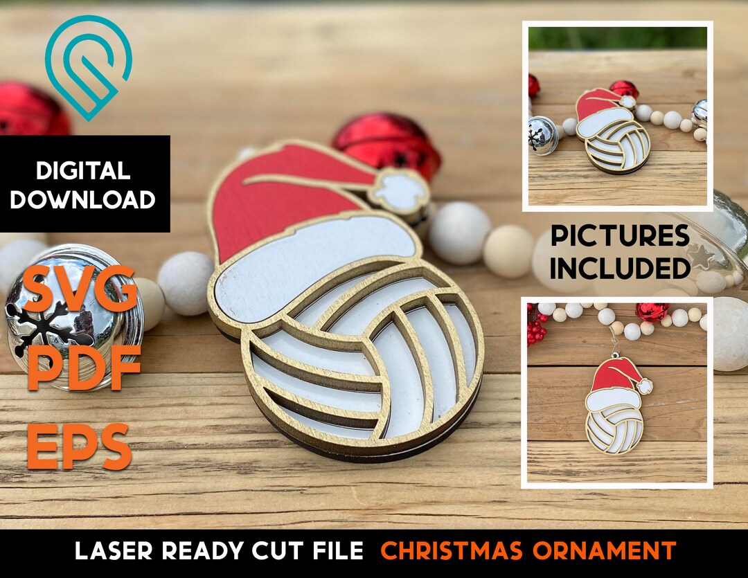 Volleyball - Sports - Santa Christmas Hat Ornament - Laser SVG Cut File ...