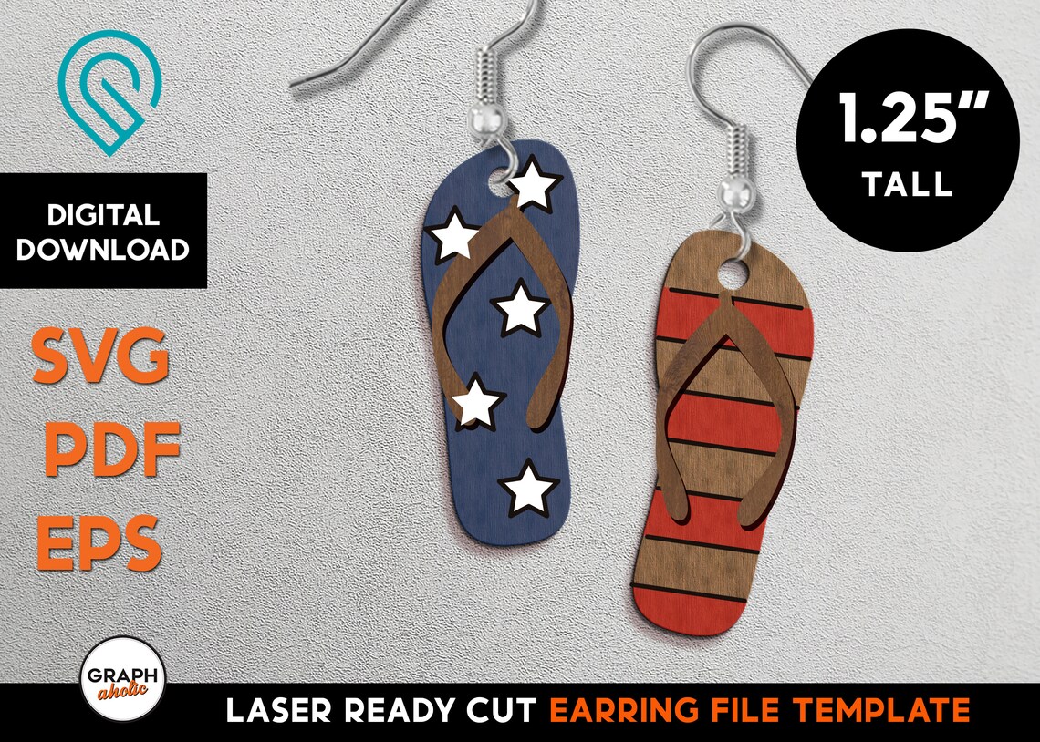America Flip Flop Sandal Earring Laser Wood Cut SVG File - Etsy