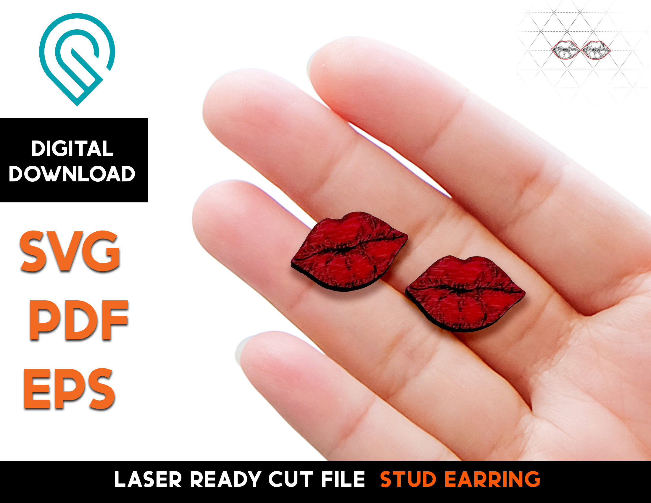 Lips Kiss Stud Earring - Laser Cut SVG File - Glowforge Ready - Jewelry ...