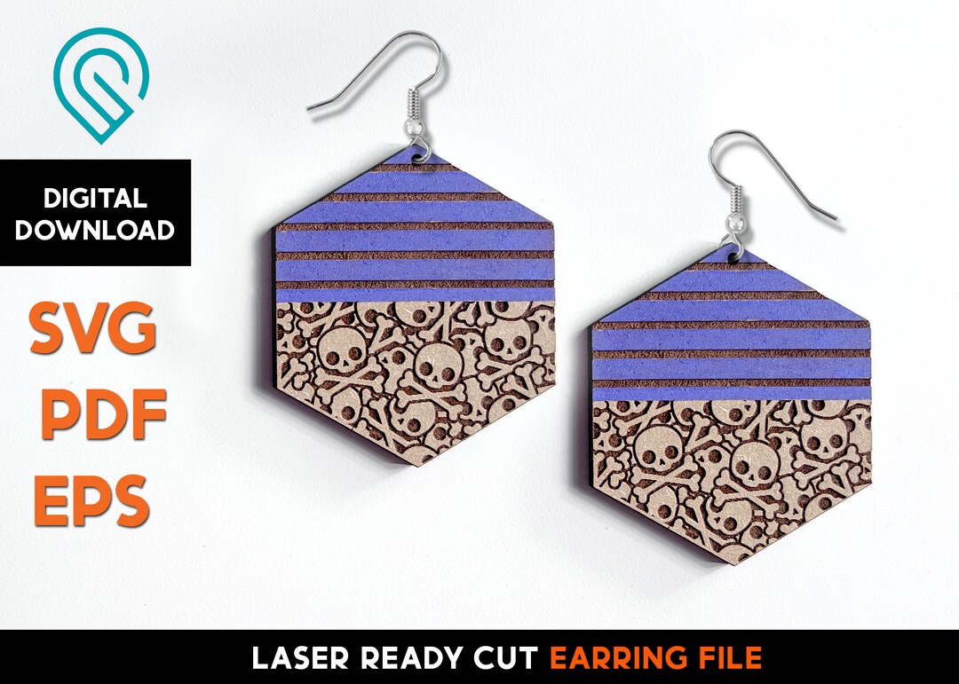 Skull Octagon Striped Earring Pattern - Laser Cut SVG File - Glowforge ...