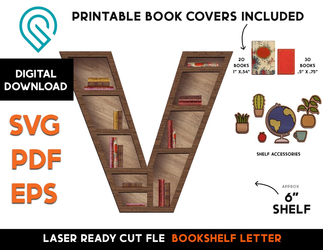 Initial 'V' Bookshelf DIY: Wood Laser Cut File (digital Download) - Etsy