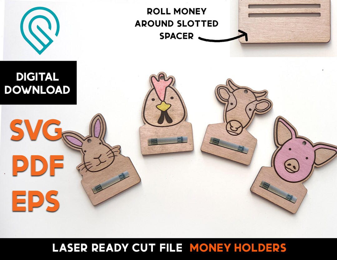 Farm Animal Money Clip SVG: Laser Cut File, Gift Card Holder (digital ...