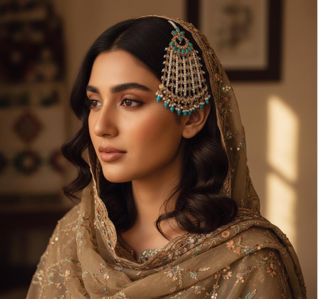 Gold Pakistani Bridal Jhoomer Passa With Pearls – Kundan Side Headpiece ...