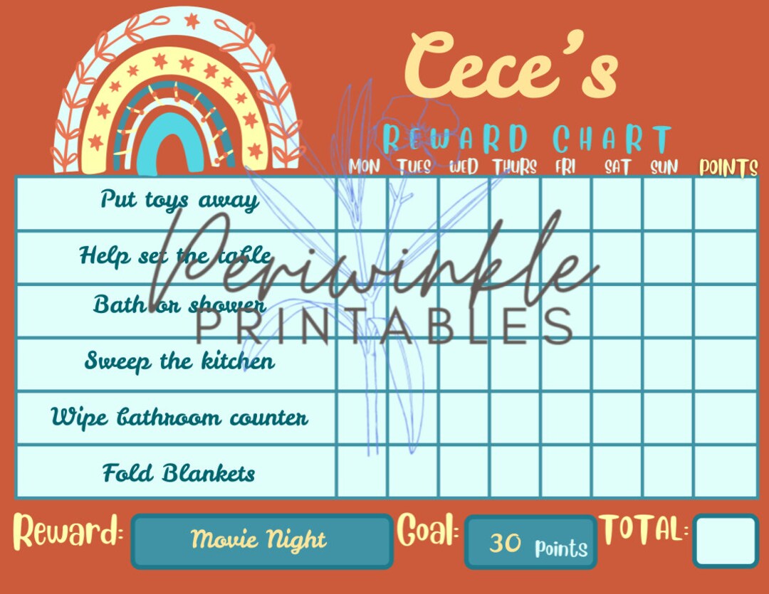 PRINTABLE: Boho Rainbow Responsibility Chart, Forest Chore Chart, Kid's ...