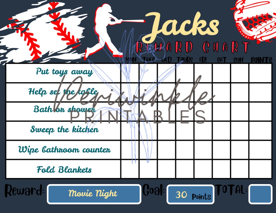 PRINTABLE: Baseball Responsibility Chart, Chore Chart, Kid's Incentive ...