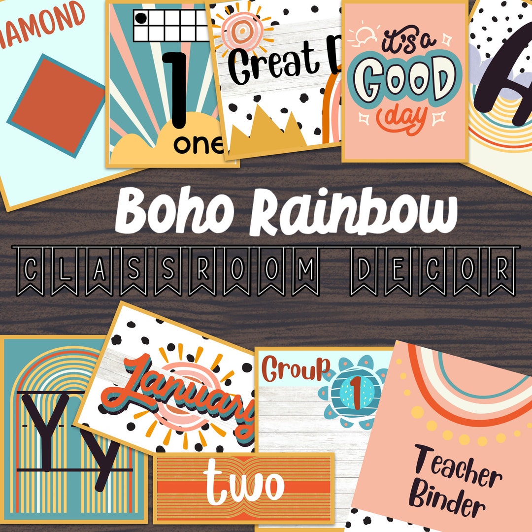 BOHO RAINBOW Classroom Decor Bundle Natural Classroom Decorations ...