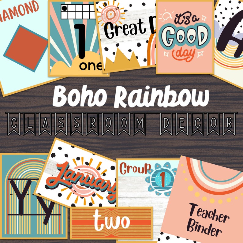 BOHO RAINBOW Classroom Decor Bundle Natural Classroom - Etsy Australia