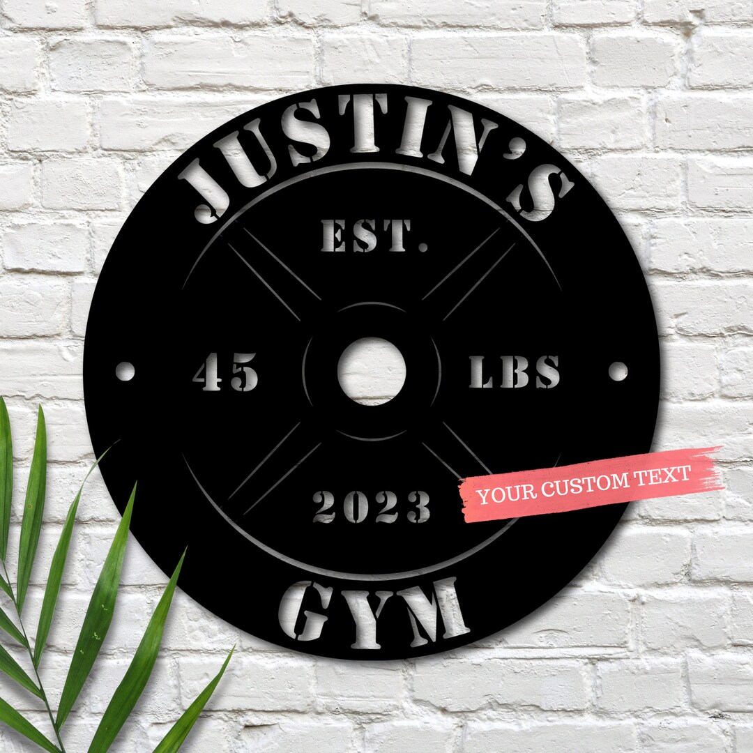 Custom Metal Gym Sign, Workout Room Wall Art Gym Weight Plate Monogram ...