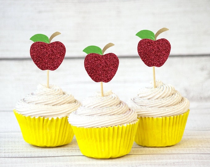 Apple Cupcake Toppers, Glitter Apple Food Picks, Back to School ...