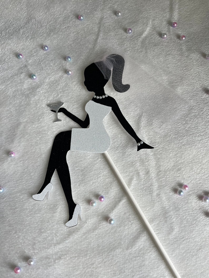 Bride Silhouette Cake Topper, Martini Glass Lady Topper, Bachelorette ...