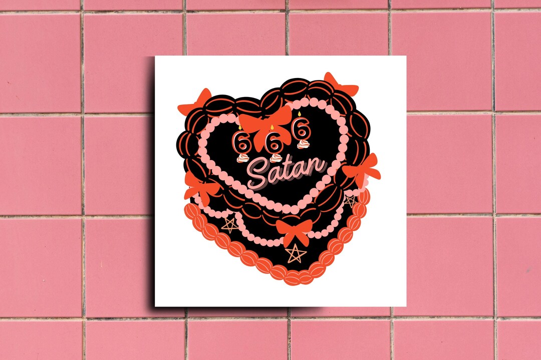 8x8 Satan Birthday Cake Print, 666 Print, Horror Art, Devil, Halloween ...