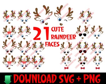 Christmas Reindeer Faces Svg Bundle,reindeer Svg,girl Reindeer Svg,boy ...