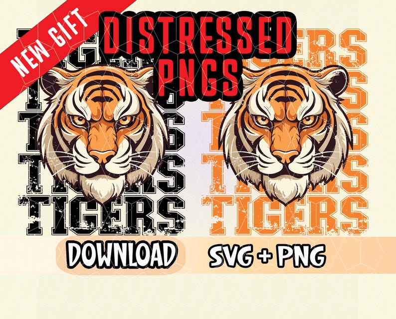 Tigers Face SVG PNG, Stacked Mascot, School Spirit (digital Download ...