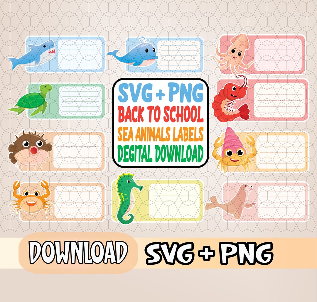Back to School Label Svg Bundle,cut Sea Animals Svg, Name Tag Svg ...