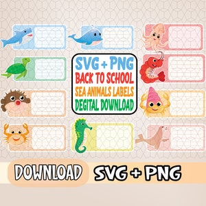 Back to School Label Svg Bundle,cut Sea Animals Svg, Name Tag Svg ...