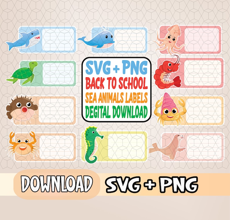 Back to School Label Svg Bundle,cut Sea Animals Svg, Name Tag Svg ...