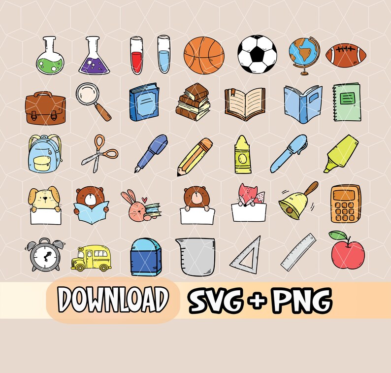 School Clipart Set School Supplies Clipart Set PNG Files - Etsy