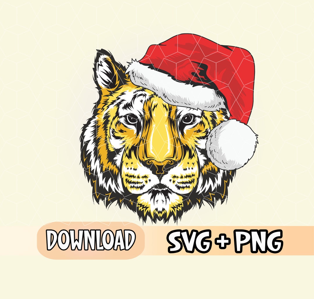 Christmas Tiger Svg Png, Tiger Santa's Hat Svg Tiger Mascot Svg, Tiger ...