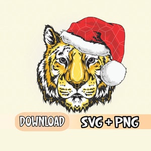 Christmas Tiger Svg Png, Tiger Santa's Hat Svg Tiger Mascot Svg, Tiger ...