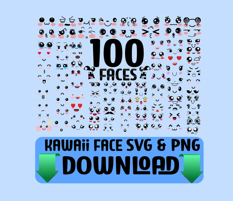 Caras lindas SVG Clipart de cara digital Kawaii Cartoon - Etsy México