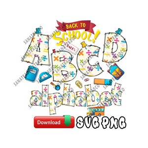 School Doodle Alphabet Bundle, School PNG SVG Letters, Numbers ...