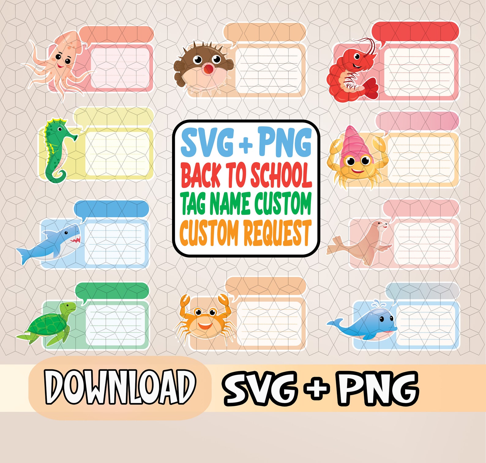Back to School Label Svg Bundle,cut Sea Animals Svg, Name Tag Svg ...