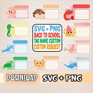Back to School Label Svg Bundle,cut Sea Animals Svg, Name Tag Svg ...