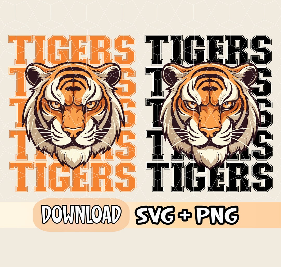 Tigers Face SVG PNG, Stacked Mascot, School Spirit (digital Download ...