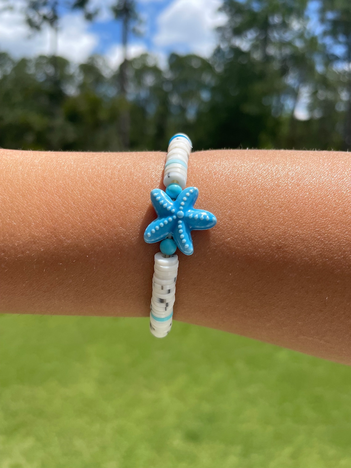 STAR FISH BRACELET - Blue Star Fish With Speckled Beads ( Stretchy ...