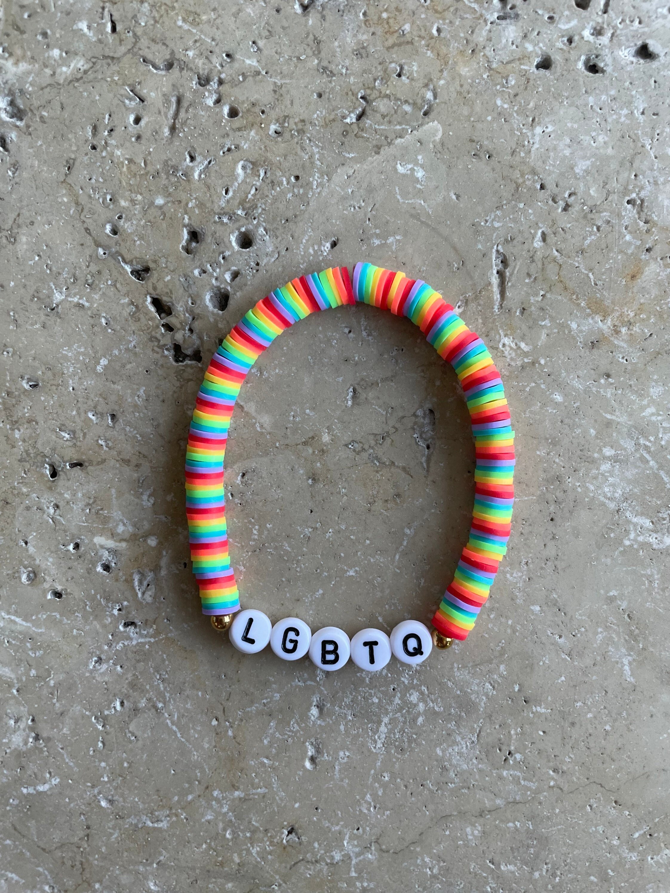LGBTQ Rainbow Pride Bracelets - Set of 2 Clay Beads - Bright Colored ...